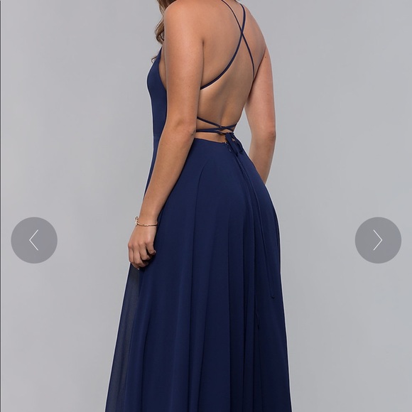 PromGirl | Dresses | Squareneck Long Chiffon Openback Navy Prom Dress ...